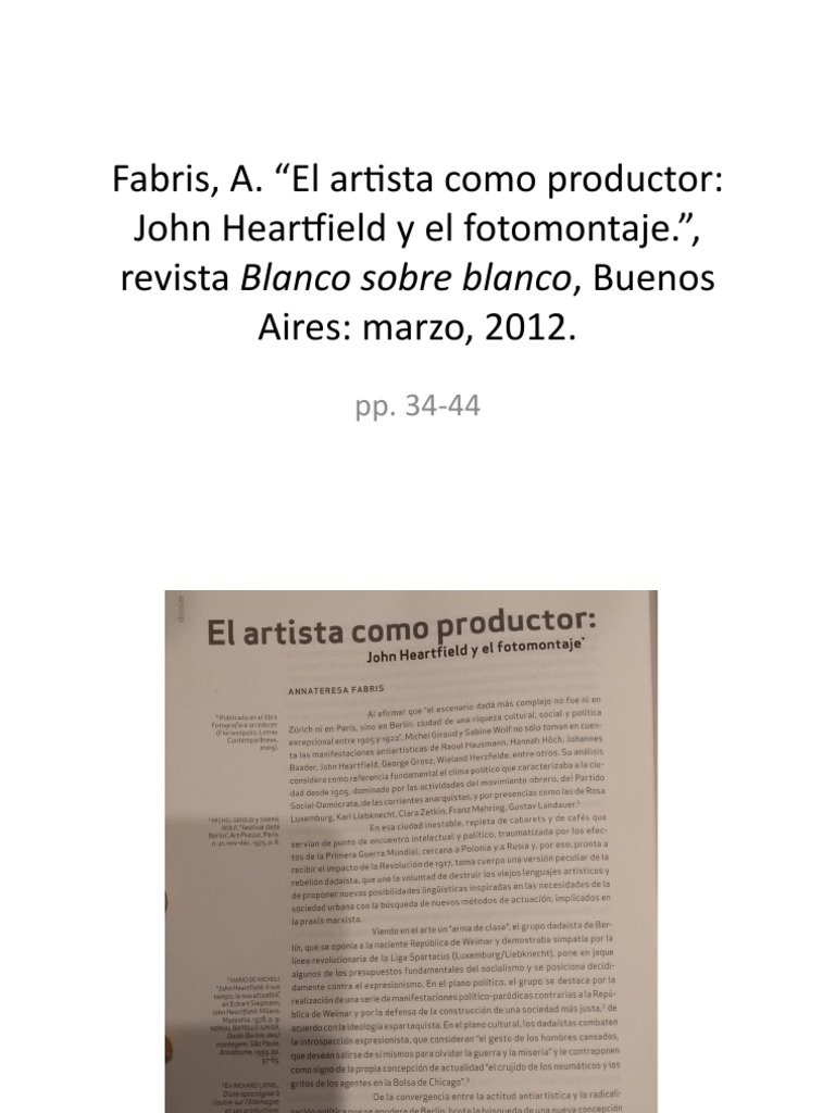 Fabris, Annateresa: "El Artista Como Productor: John Heartfield y El ...