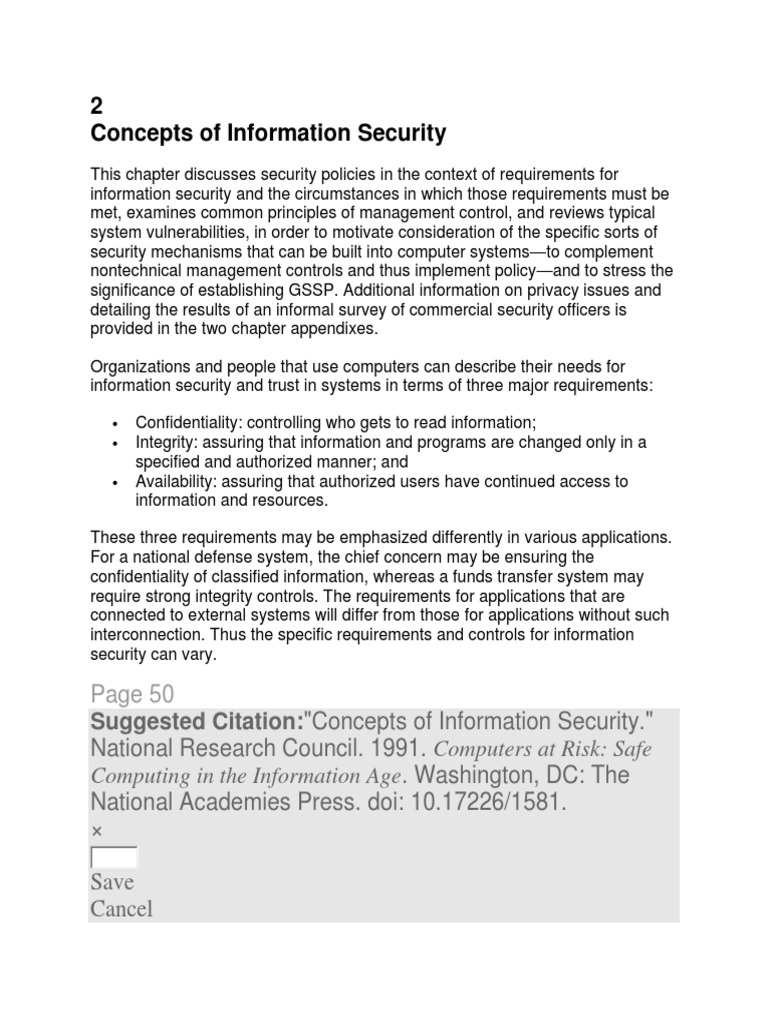 Suggested Citation:"Concepts of Information Security." | PDF | Computer ...