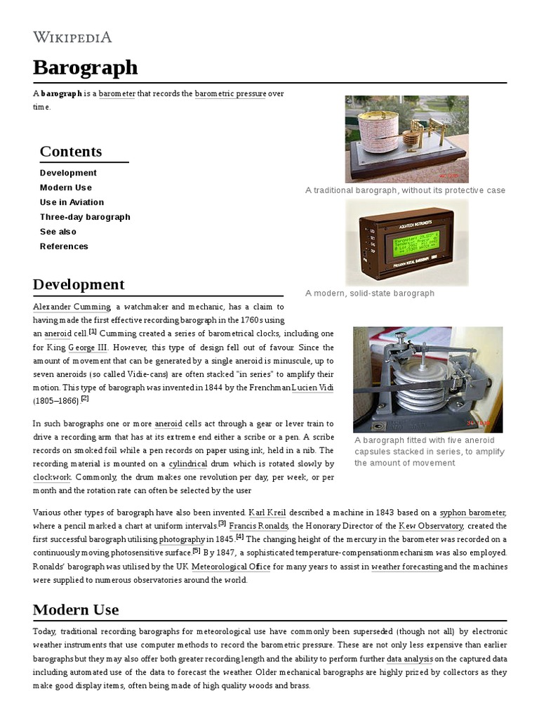 Barograph: Development Modern Use Use in Aviation Three-Day Barograph ...
