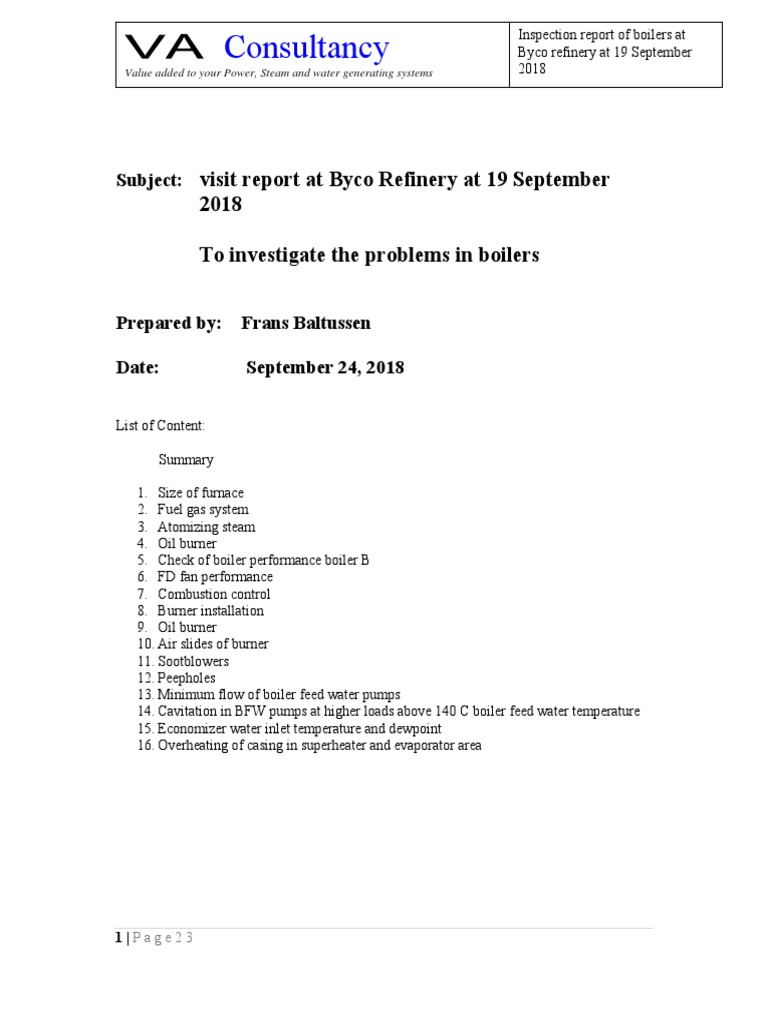 Byco Refinery Boiler Inspection Report | PDF | Boiler | Steam