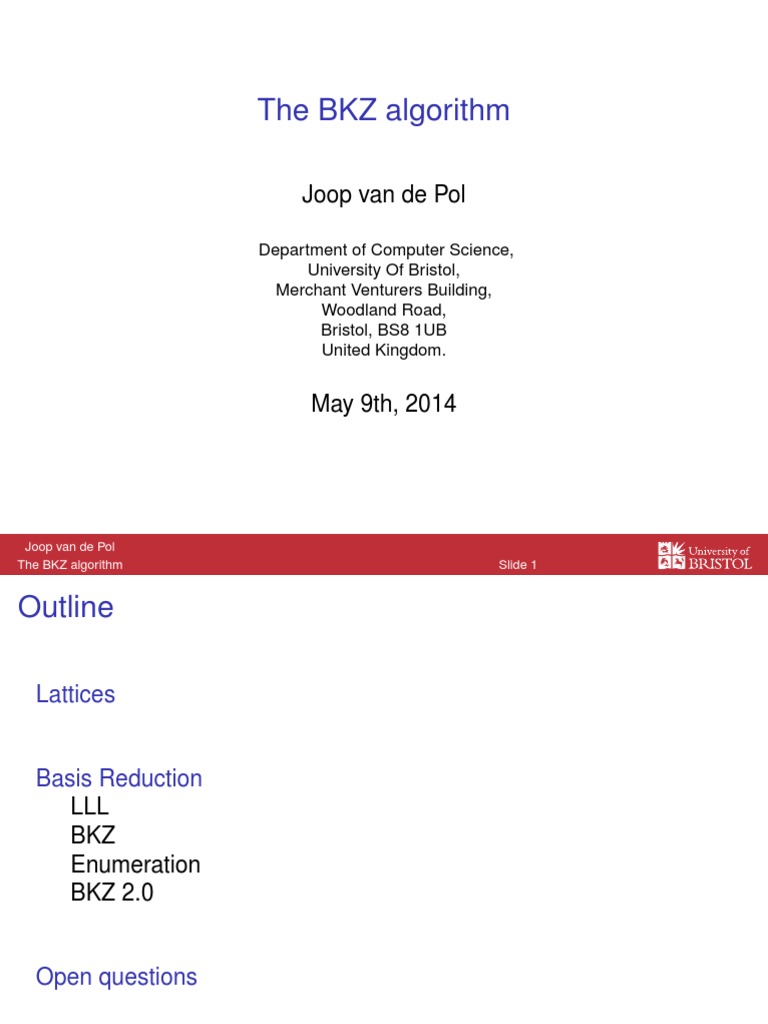 The BKZ Algorithm: Joop Van de Pol | PDF | Computer Science ...