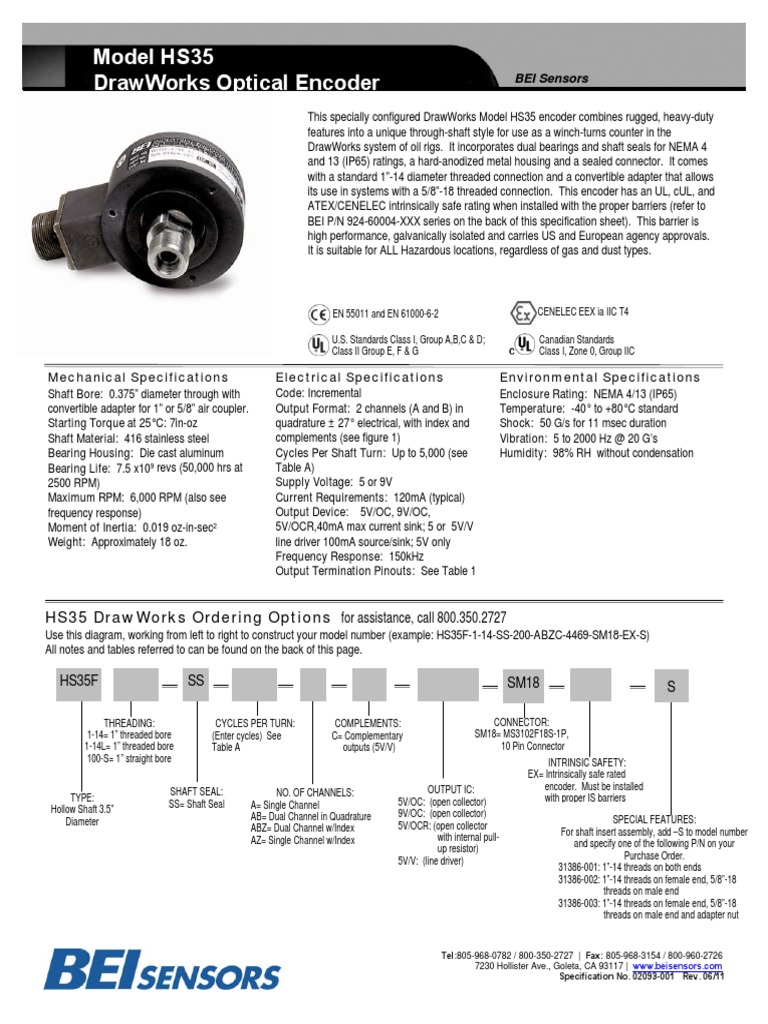 Bei Drawworks Encoder Hs35 | PDF | Manufactured Goods | Electricity