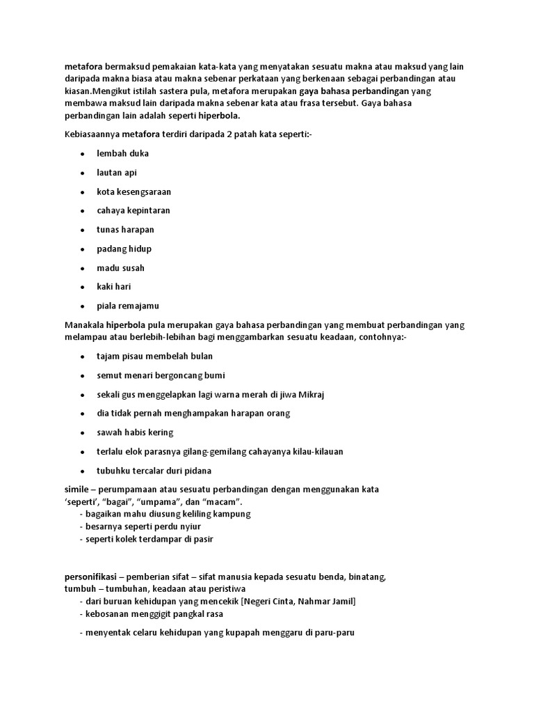 Metafora Bermaksud Pemakaian Kata | PDF