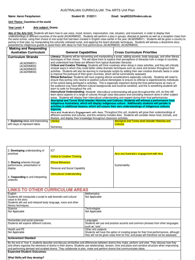 Drama Unit Plan For Eportfolio | PDF | Indigenous Australians | Cross ...