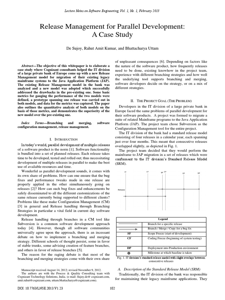 Release Management For Parallel Development: A Case Study: de Sujoy, Rahut Amit Kumar, and ...