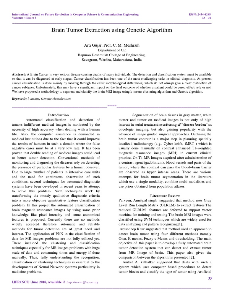 Brain Tumor Extraction Using Genetic Algorithm | PDF | Medical Imaging ...