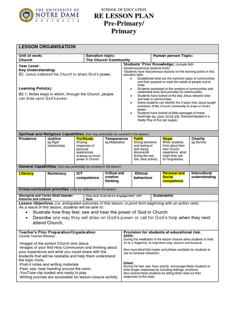 Religion Lesson Plan Step B | PDF | Catholic Church | Jesus