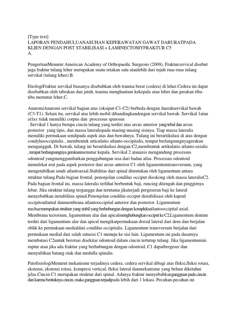 Fraktur Servikal Icu Rsup NTB | PDF