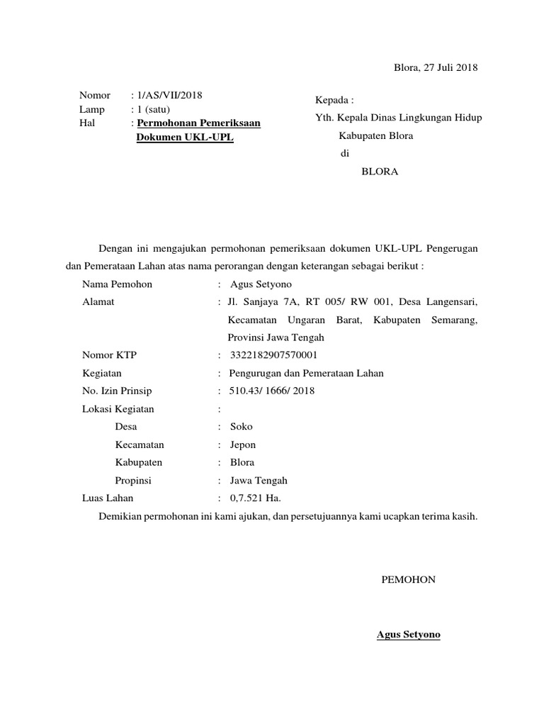 SOKO - Surat Permohonan Ukl Upl | PDF