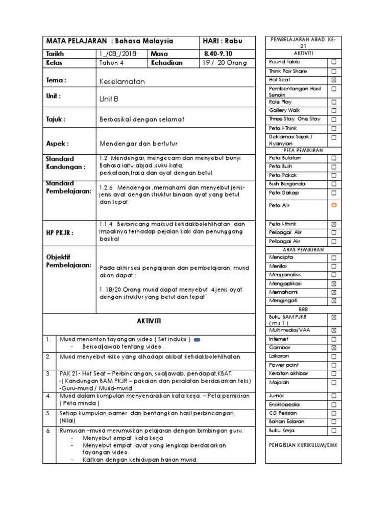 RPH PJKR Tahun 4 | PDF