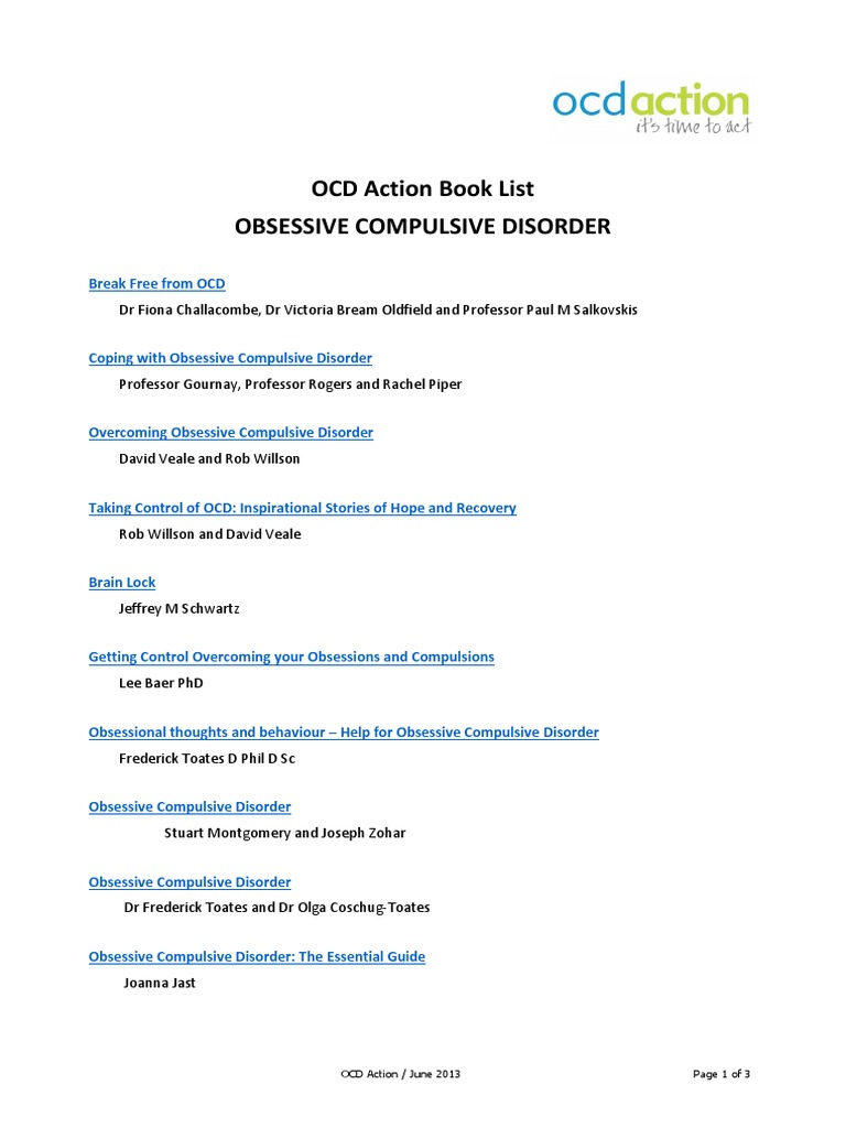 OCD Action Book List Obsessive Compulsive Disorder | PDF | Obsessive ...