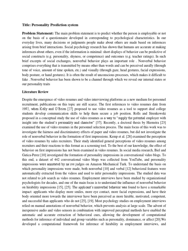 Title: Personality Prediction System Problem Statement:: Literature ...