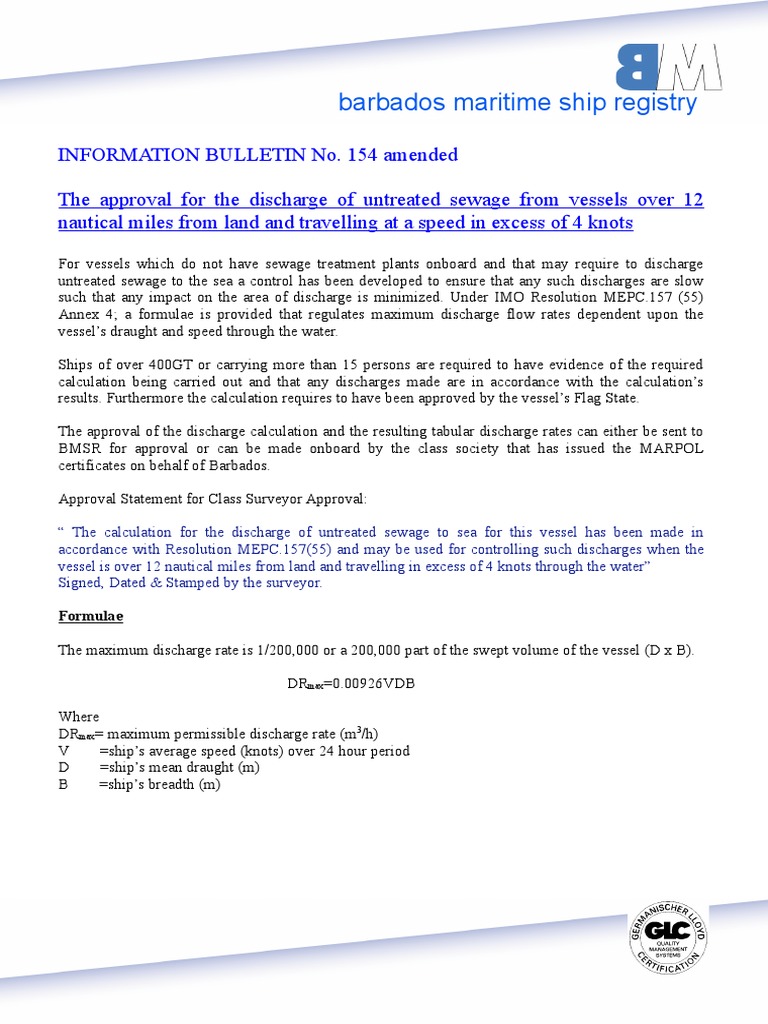 Regulating Untreated Sewage Discharges from Ships: Calculation of ...