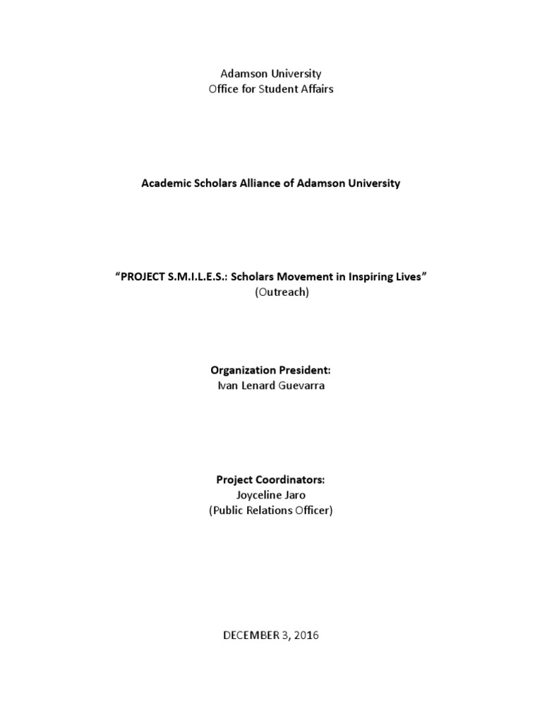 Project SMILES: Adamson Univ. Outreach | PDF | University | Community