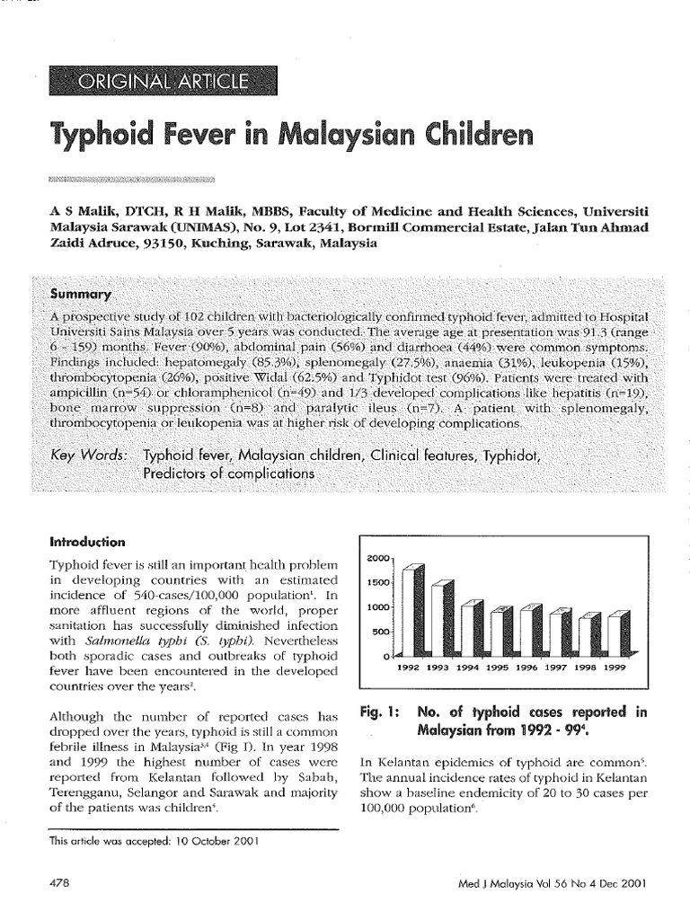 Typhoid Fever in Malaysian Children: Salmonella Ijphi (S. /jpho ...
