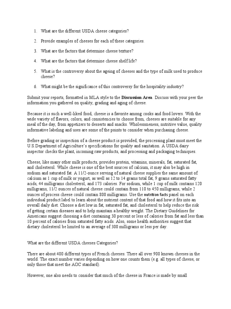 Visit The USDA and Other Web Sites To Gather Information About Cheeses ...