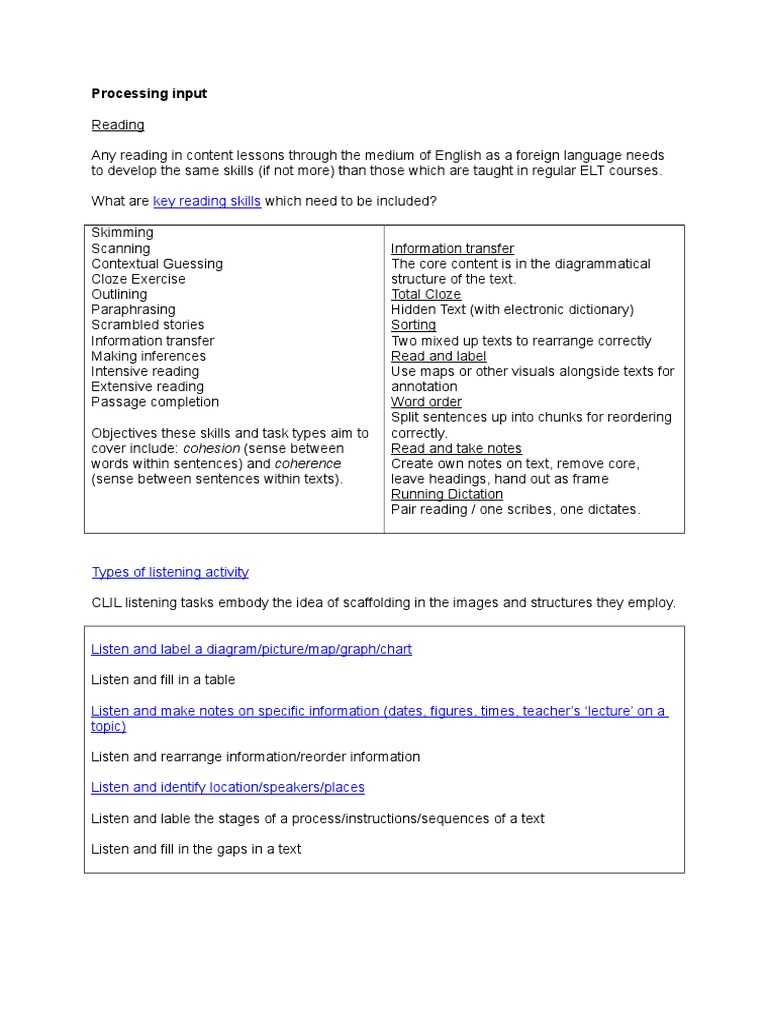 Key Reading Skills: Processing Input | PDF