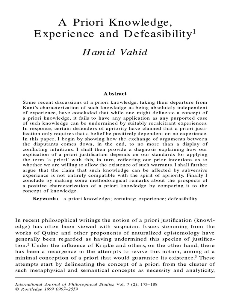 Vahid - A Priori Knowledge | PDF | A Priori And A Posteriori | Epistemology