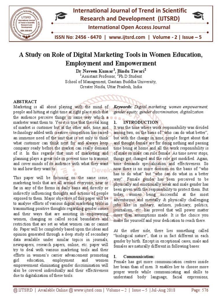 A Study On Role of Digital Marketing Tools in Women Education ...