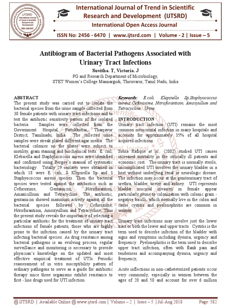 Antibiogram of Bacterial Pathogens Associated With Urinary Tract ...
