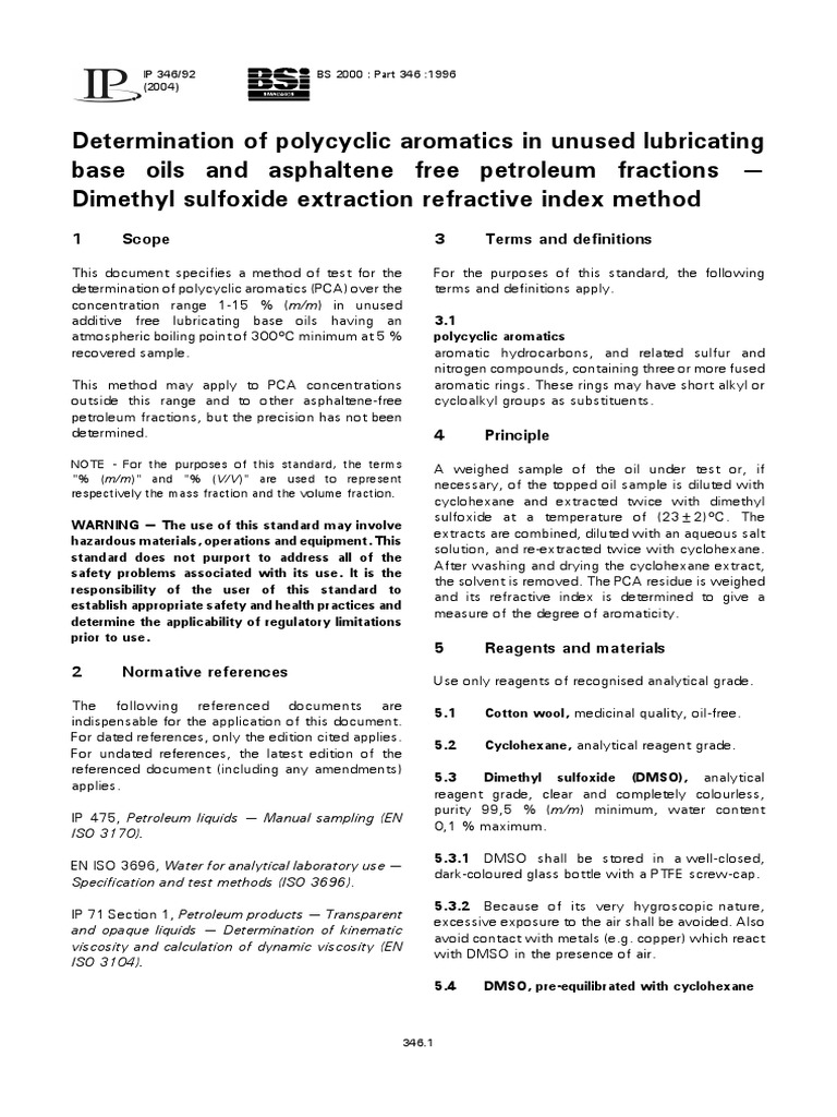 IP 346: PCA Testing Method in Oils | PDF | Distillation | Petroleum