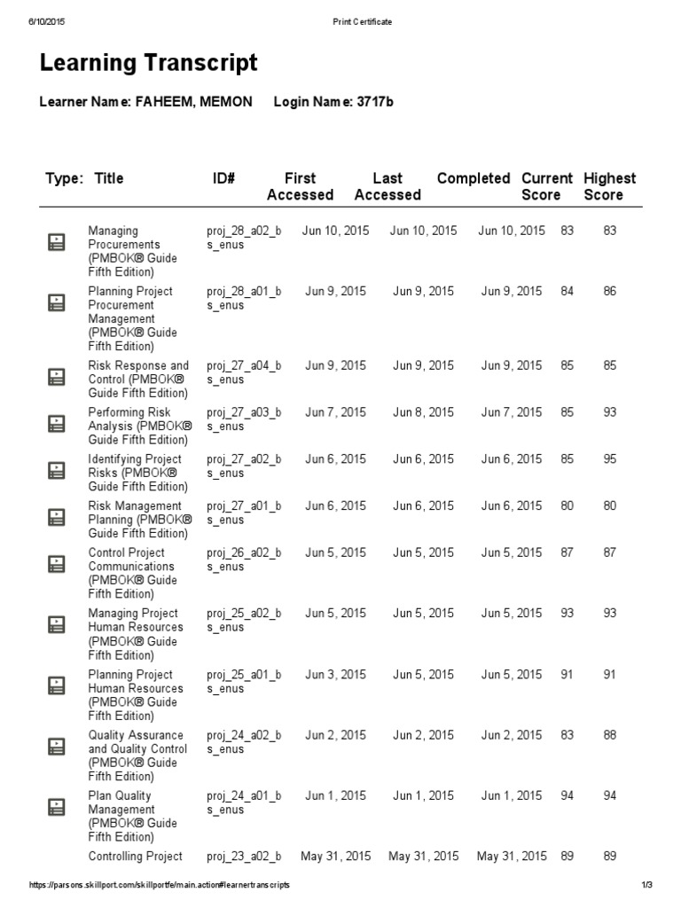PMP Transcript 35pdu | PDF | Project Management | Accountability