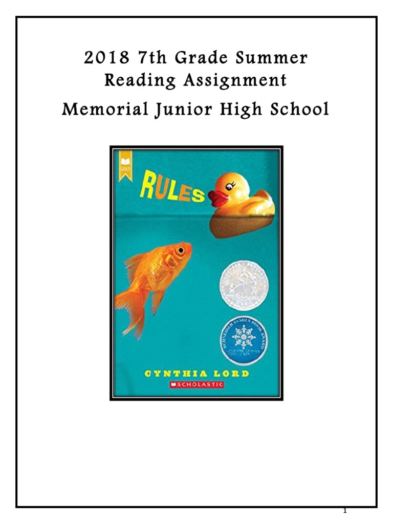 7th Grade Rules Summer Reading Assignment 2018 | PDF | Reading (Process)