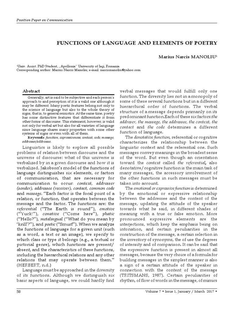 Analysis of the Six Main Functions of Language According to Jakobson's ...