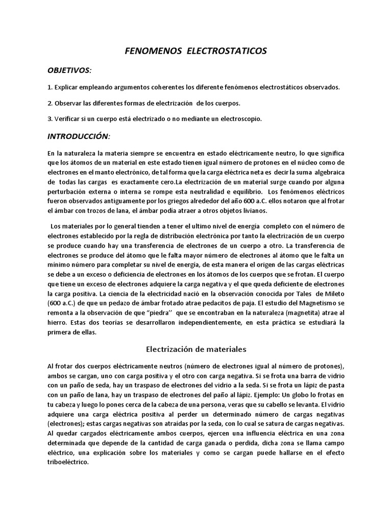 Fenomenos Electrostaticos | PDF | Carga eléctrica | Electrostática