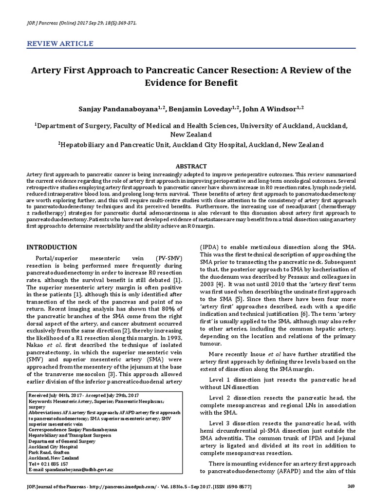 Artery First Approach To Pancreatic Cancer Resection A Review of The ...