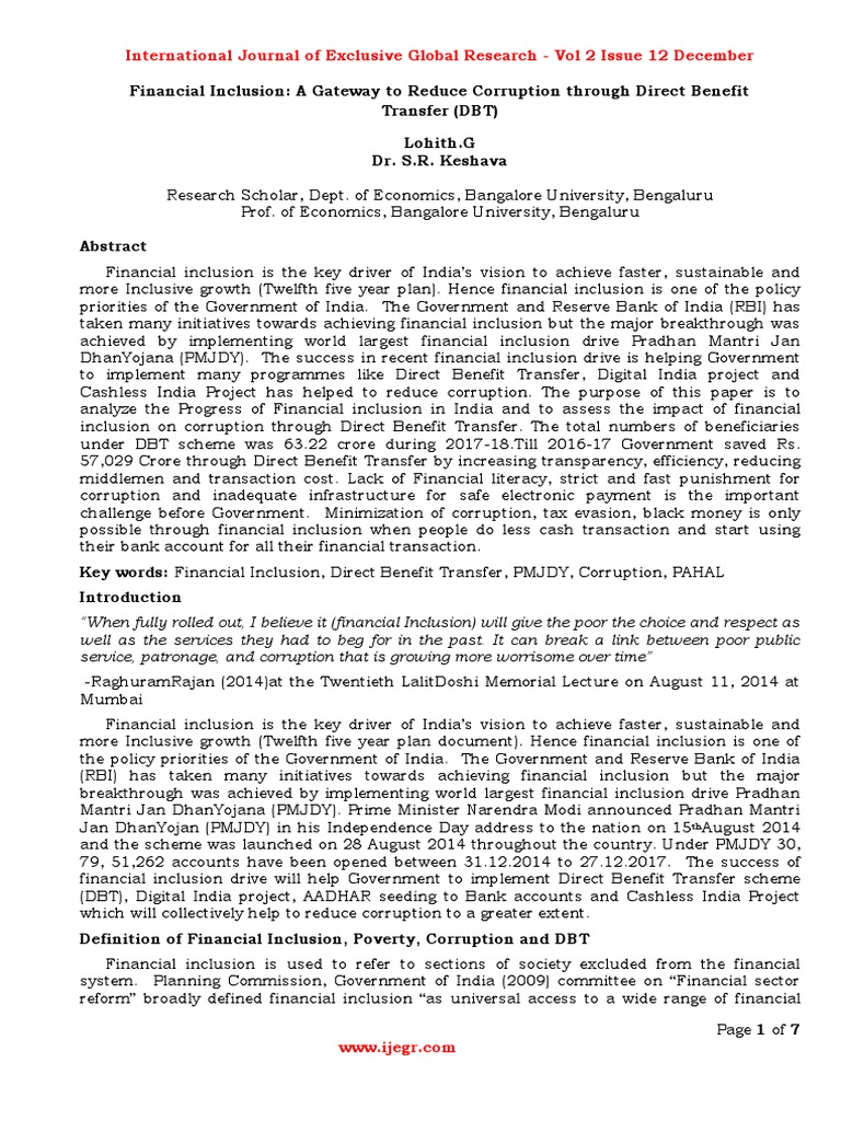 Financial Inclusion A Gateway To Reduce Corruption Through Direct ...