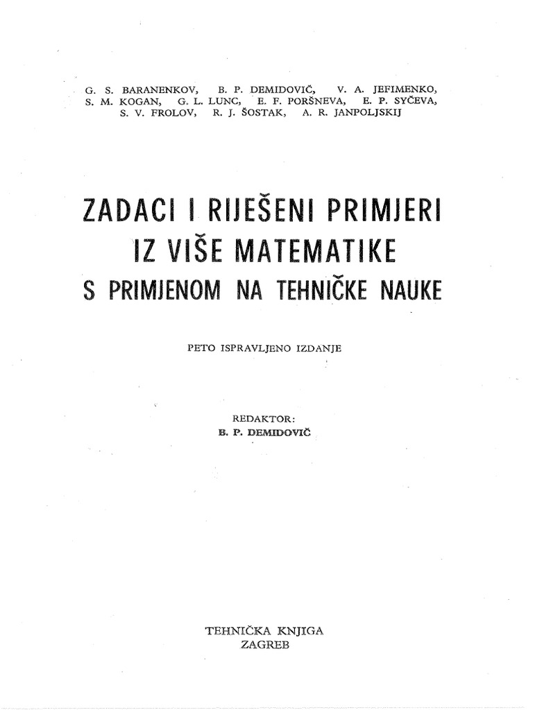 Rijeseni Zadaci Iz Vise Matematike - Demidovic | PDF