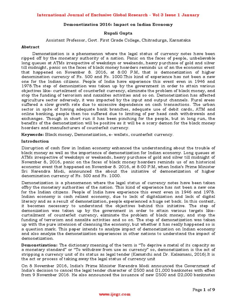 Demonetization 2016 Impact On Indian Economy | PDF | Legal Tender ...