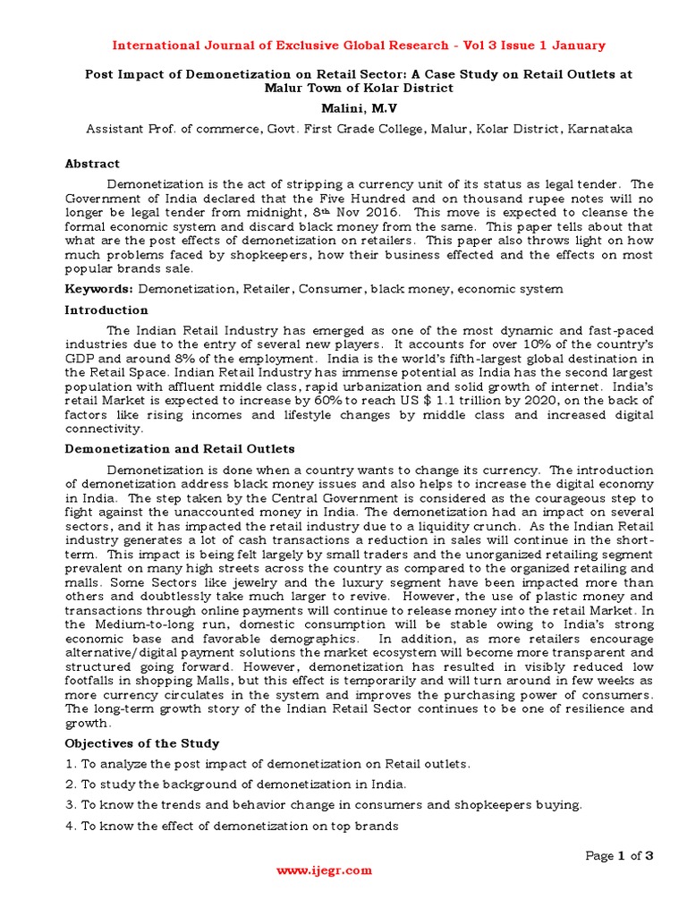 Post Impact of Demonetization On Retail Sector A Case Study On Retail ...