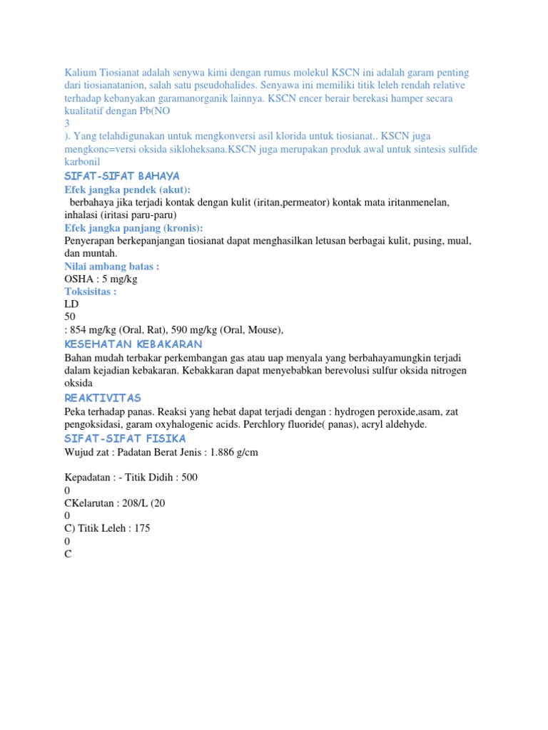 Kalium Tiosianat Adalah Senywa Kimi Dengan Rumus Molekul KSCN Ini ...