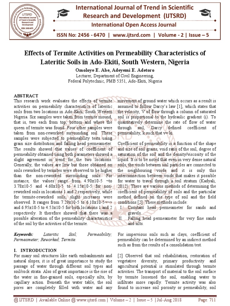 Effects of Termite Activities On Permeability Characteristics of ...