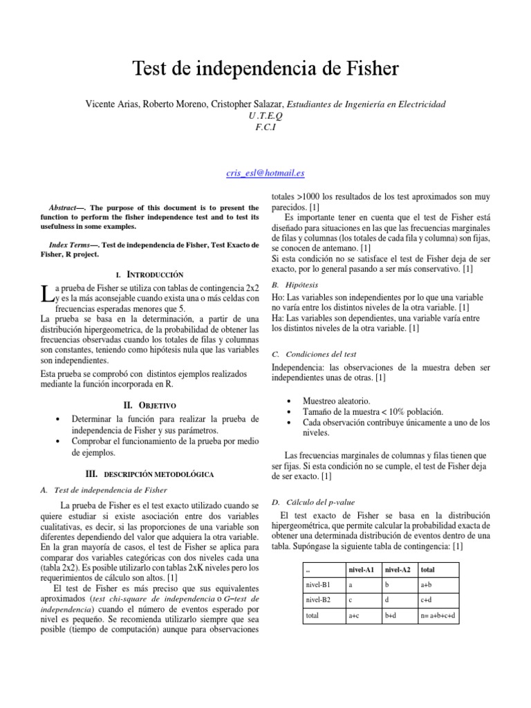 Test Fisher | PDF | Método científico | Enseñanza de matemática