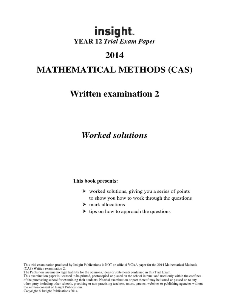 Insight 2014 Mathematical Methods Examination 2 Solutions | PDF ...