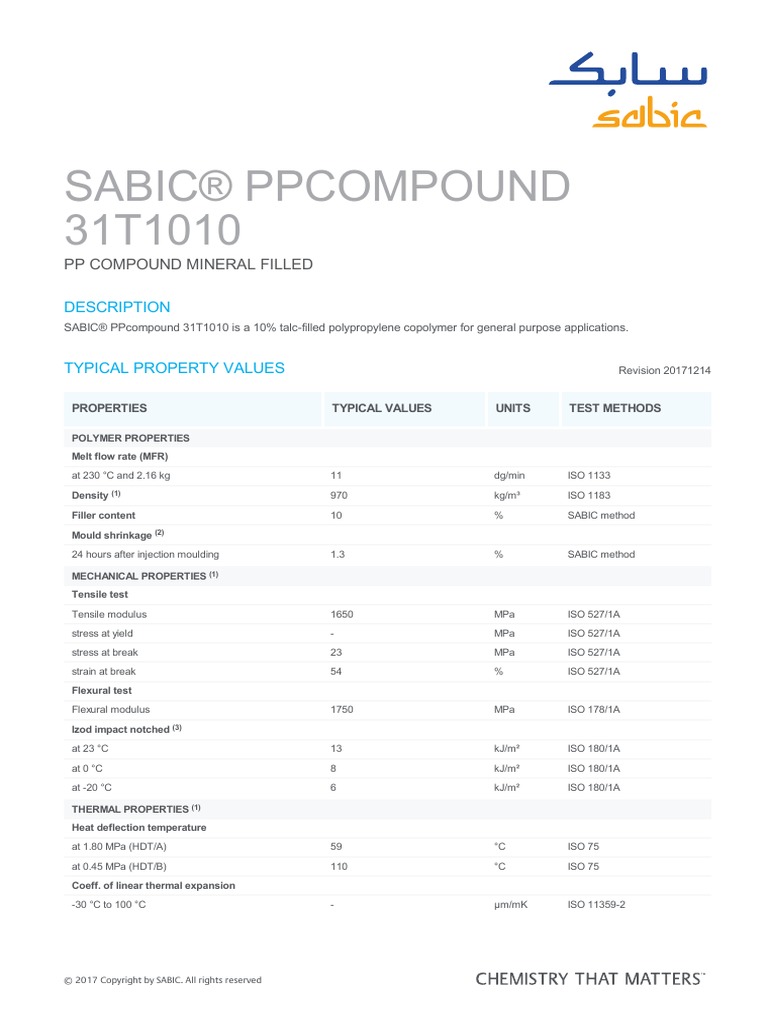 Sabic® Ppcompound 31T1010: PP Compound Mineral Filled | PDF | Chemical Product Engineering ...
