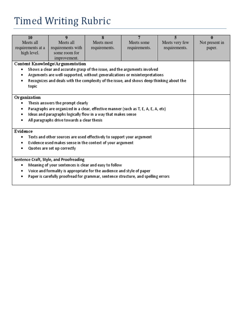 Timed Writing Rubric | PDF