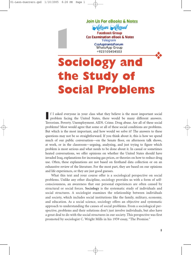 Sociology and The Study of Social Problems Book 11 | PDF | Sociology ...