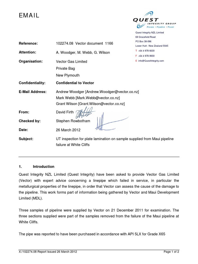 UT Inspection For Plate Lamination On Sample Supplied From Maui ...