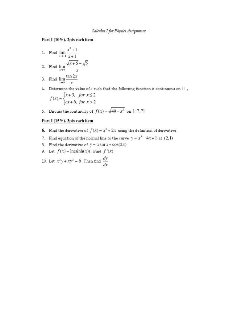 Calculus Limits and Derivatives Assignment | PDF | Teaching Methods ...