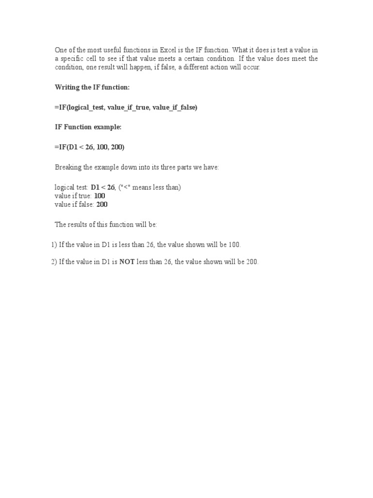 Writing The IF Function: IF (Logical - Test, Value - If - True, Value ...