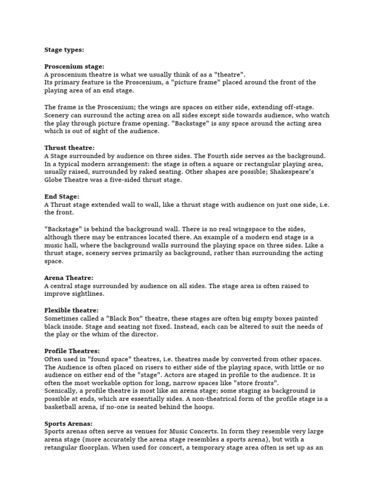 Theatre Stage Types Explained | PDF | Performing Arts | Theatre