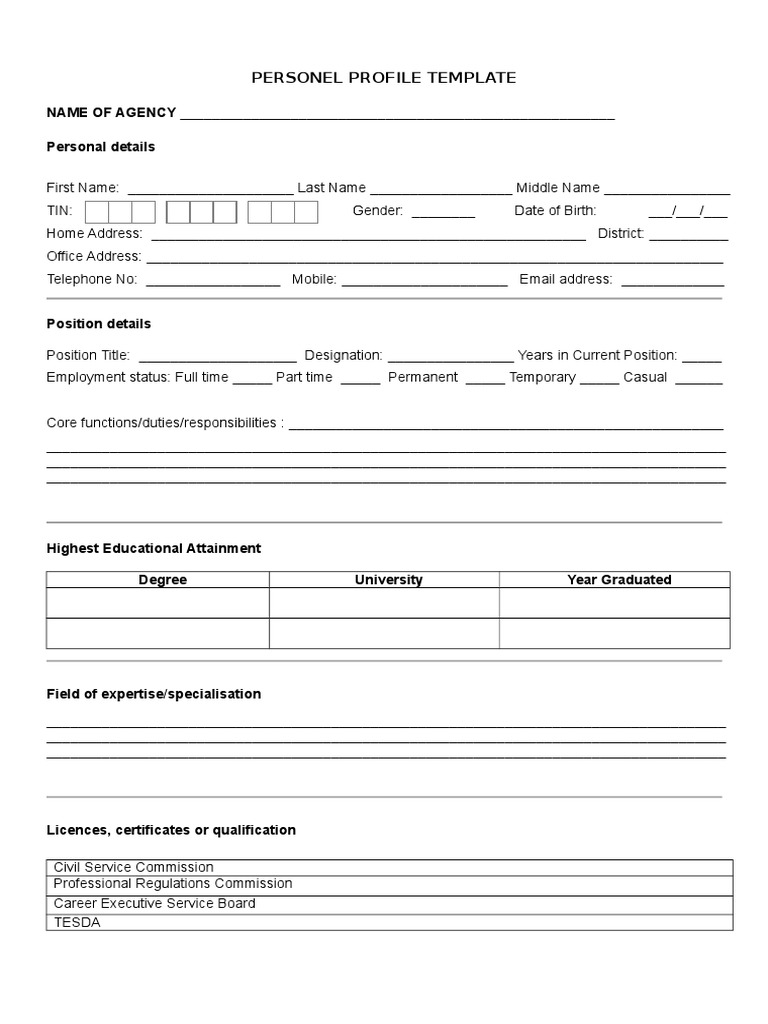 Personnel Profile Template | PDF | Government | Business