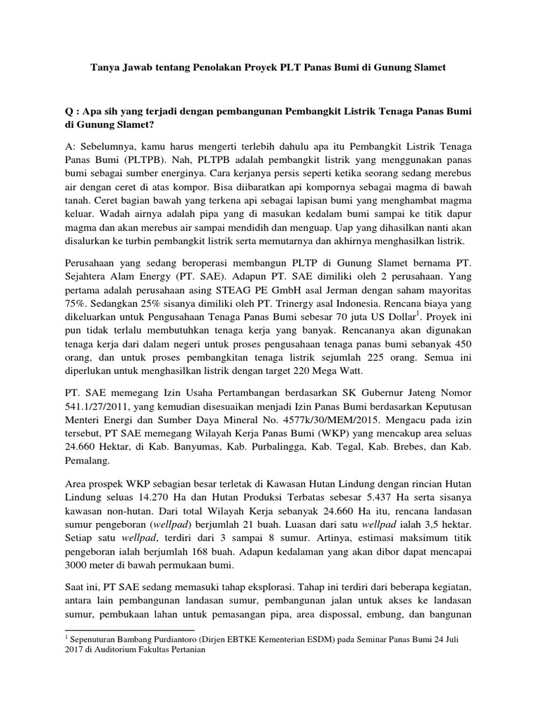 FAQ PLTPB Di Gunung Slamet PDF | PDF