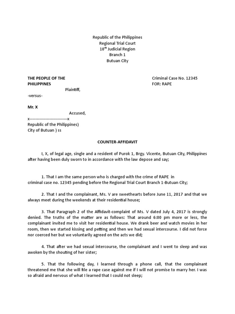 Counter Affidavit | PDF | Affidavit | Rape