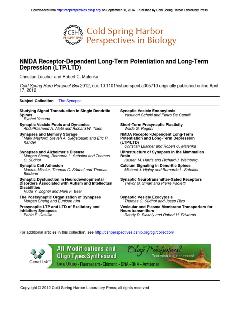 2.cold Spring Harb Perspect Biol-2012-Lüscher | PDF | Long Term Potentiation | Chemical Synapse