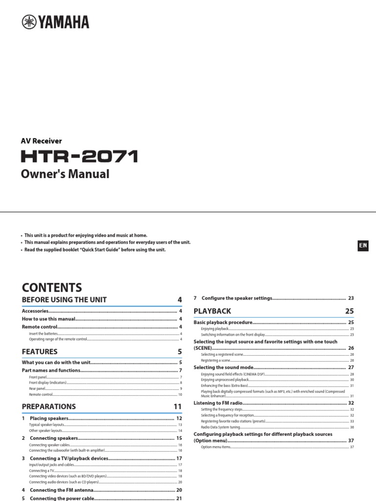 Yamaha HTR 2071 | PDF | Hdmi | Loudspeaker